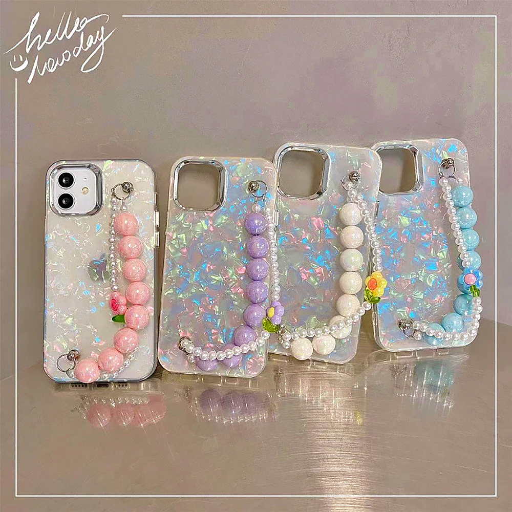 3D-Pearl-Flower-Colorful-Chain-Conch-Pattern-Plating-Phone-Case ...