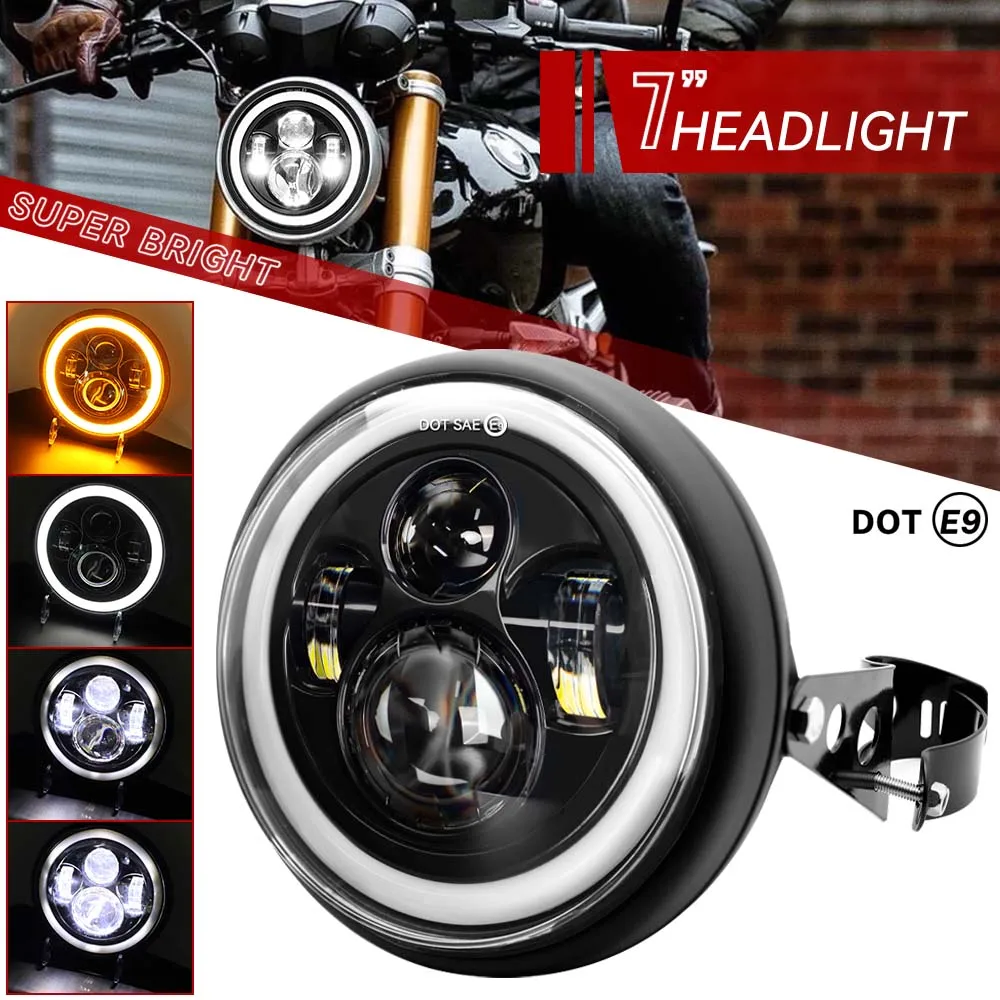 7.5 inch Universal Cafe Racer Round Motorcycle LED Head lamp Headlamp ...