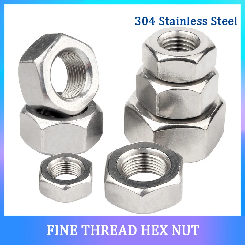 304-Stainless-Steel-Hex-Hexagon-Nut-M5-M6-M8-M10-M12-Fine-Thread-Nut ...