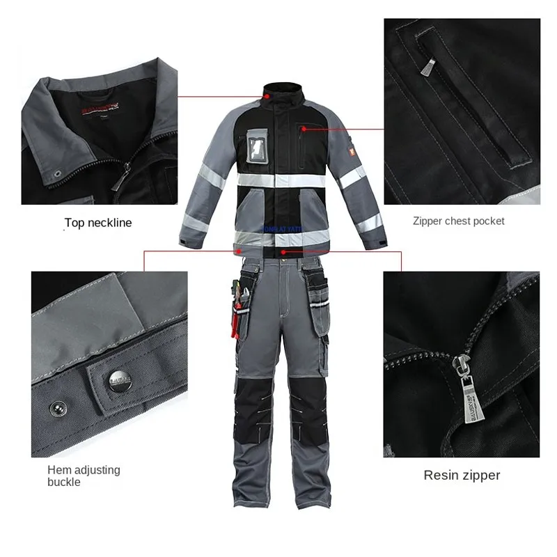 Summer Welder Uniform Cargo Work Clothes Jacket Pants Set Long Sleeve ...