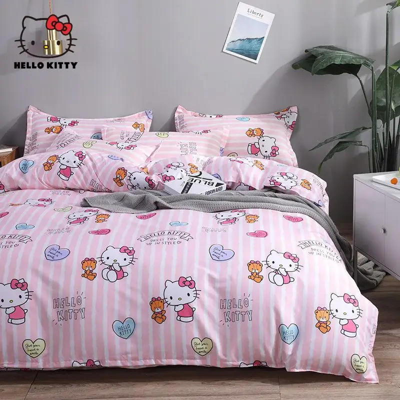 Hello-Kitty-Bed-4-Piece-Set-Girl-Quilt-Cover-Pillowcase-Sheet-Student ...