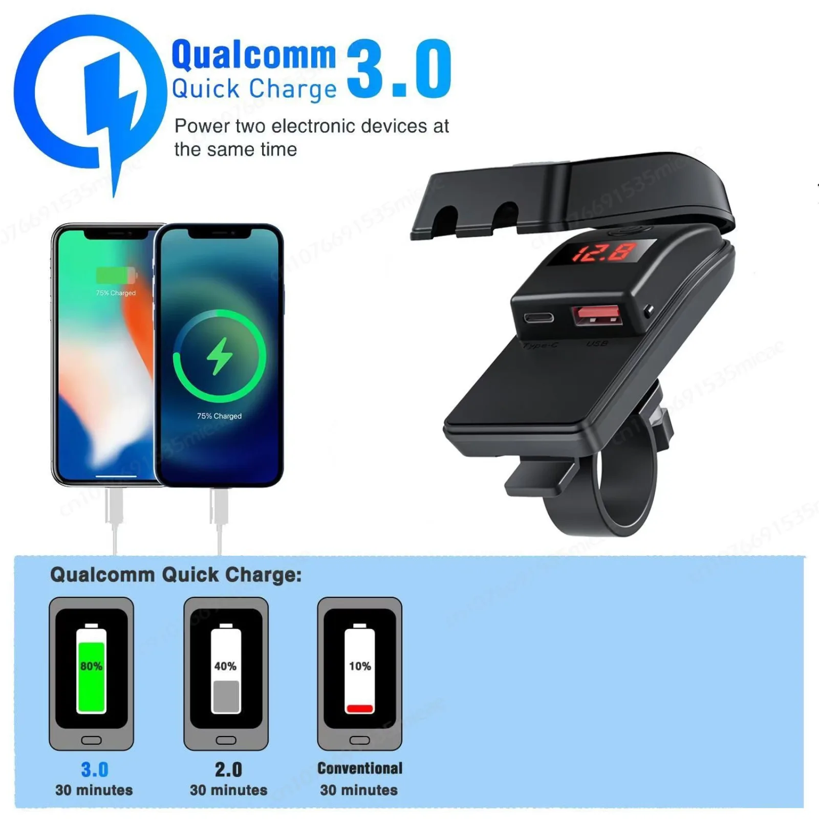 NEW PD QC3.0 Motorcycle USB Fast Charger 60W Handlebar Dual USB Socket ...