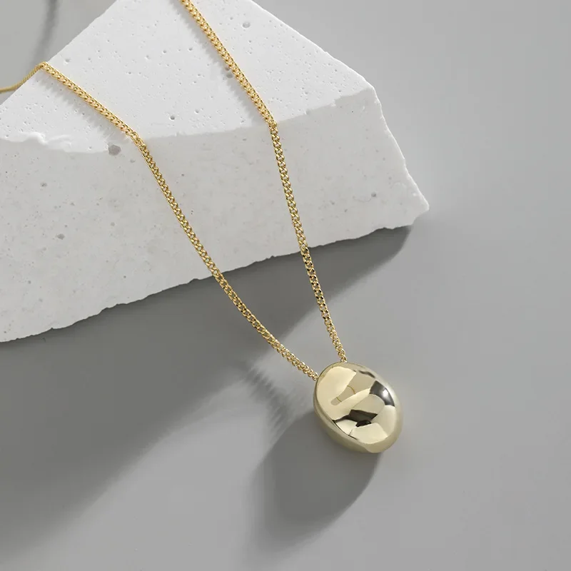 Geometric-Ellipse-Pendant-S925-Sterling-Silver-Necklace-Smooth-Texture ...