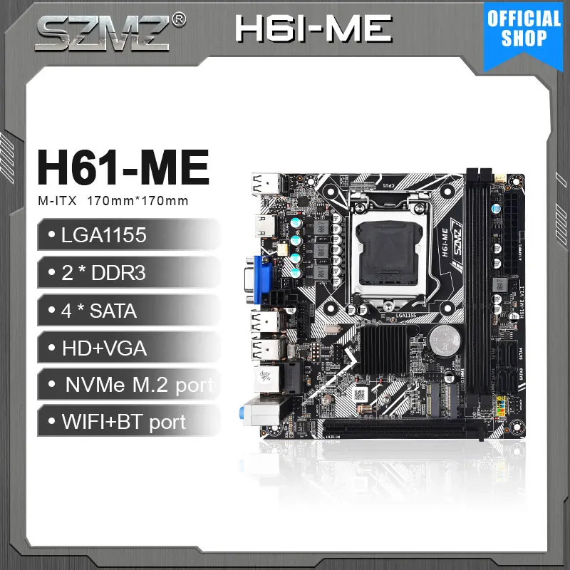 Szmz H61 ME mini itx placa mãe lga 1155 suporte nvme m.2 e wifi bluetooth portas h61 placa mae ...