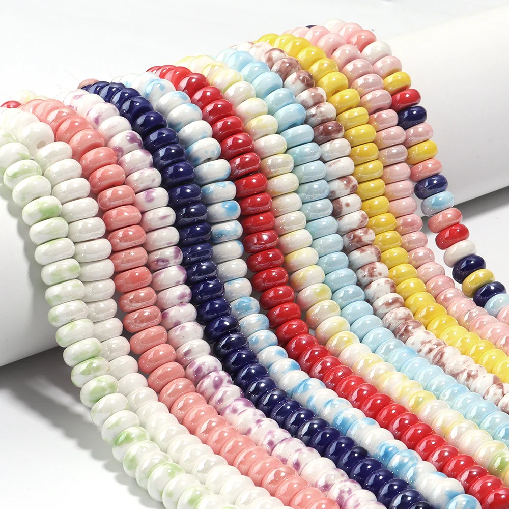 5x9mm Abacus Ceramic Beads Colorful Flat Round Porcelain Loose Spacer ...
