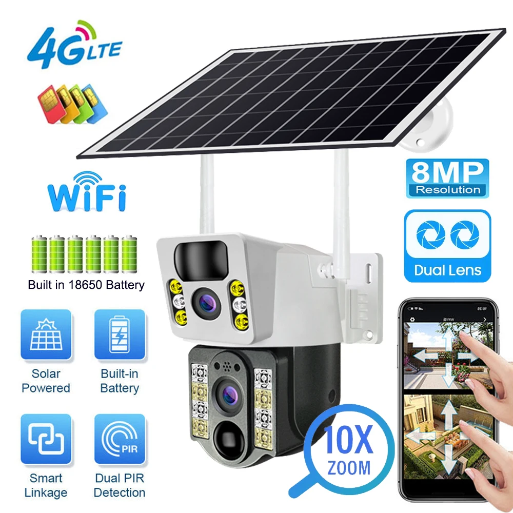 8MP-4K-Drahtlose-Solar-Kamera-4G-Sim-Outdoor-Dual-Objektiv-Wifi-IP ...