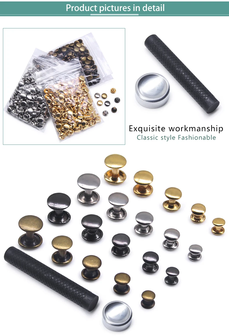 RIVET,9mm 400sets 3tools--Rivets tubulaires à Double capuchon pour cuir ...