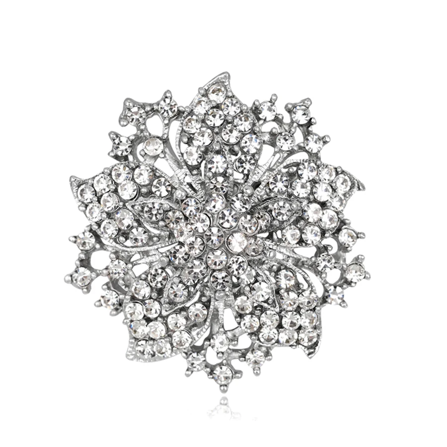 Brooch Pin Exquisite Anti-rust Silver Plated Rhinestone Round Blossom ...
