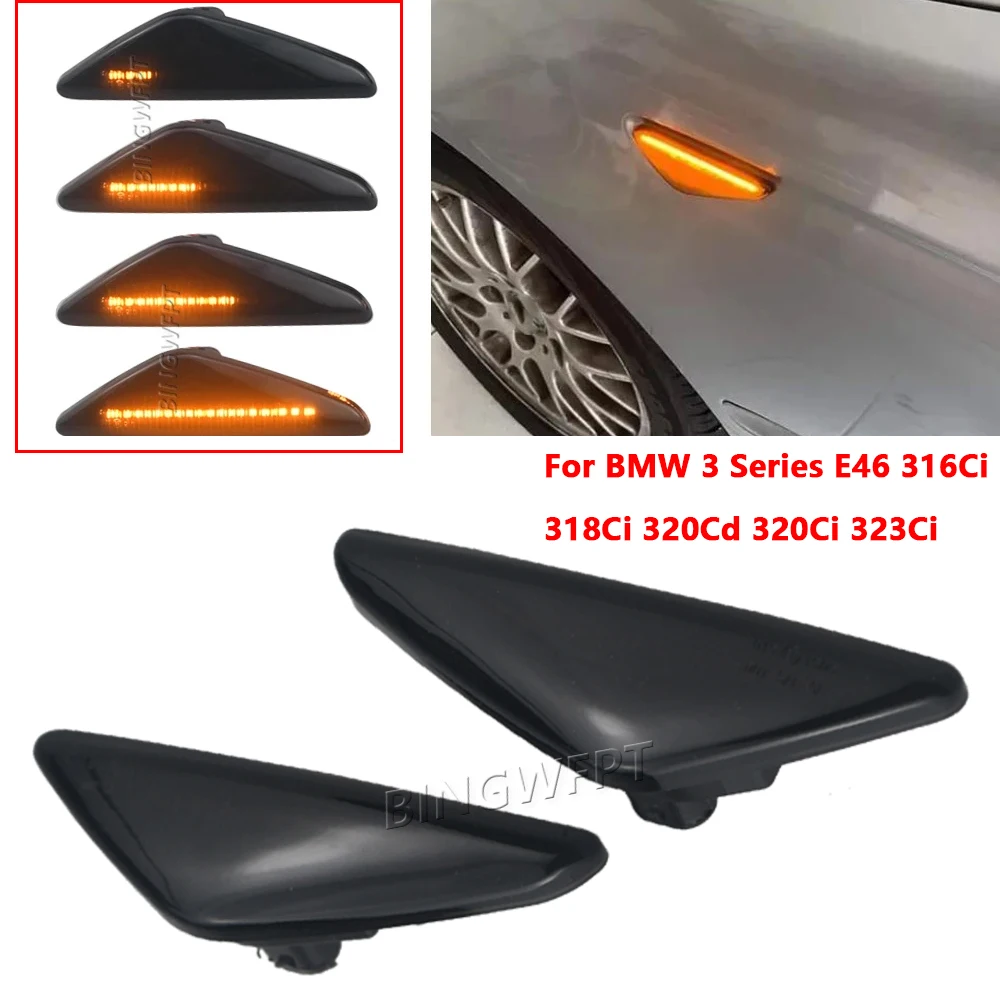 2pcs Dynamic LED Side Marker Light For BMW E46 2D 2003-2006 325Ci 330Ci ...