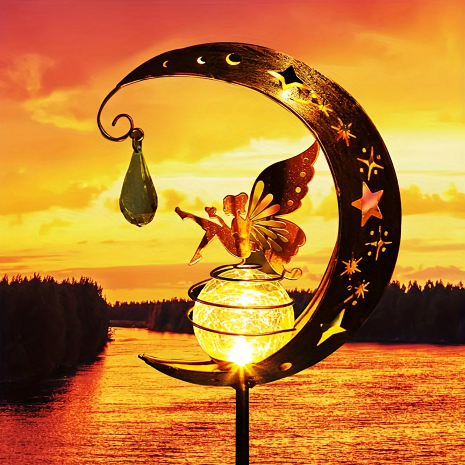 1pc Moon-Shaped Solar-Powered Metal Fairy Lantern - Waterproof LED ...