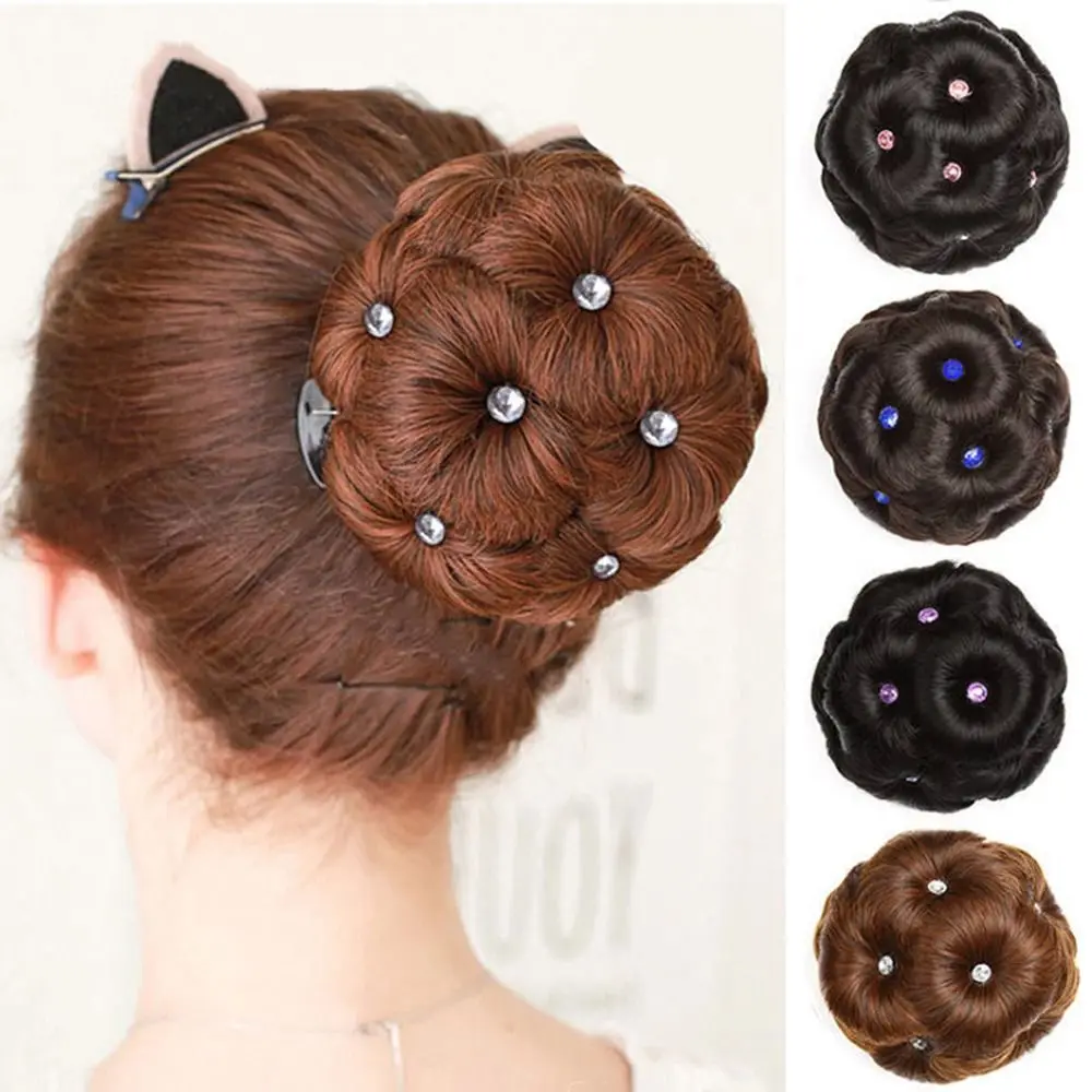 Fake-Hair-Nine-flowers-Chignon-Trendy-Natural-Brown-Crystal-Synthetic ...