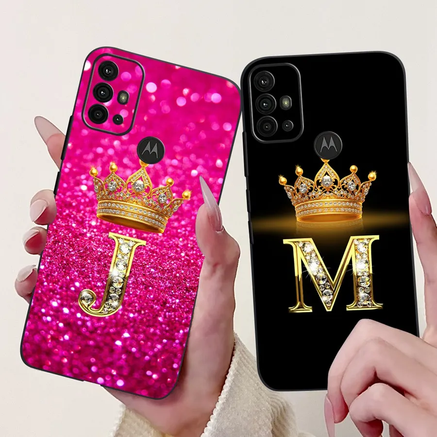 For Motorola Moto G30 Phone Case Soft Silicone Black Crown Letter Back ...