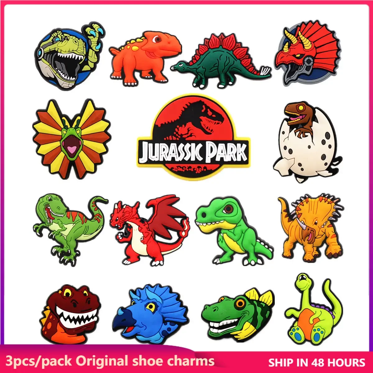 3-Pack-Original-Dinosaur-Park-PVC-Shoe-Charms-Accessories-Jurassic ...