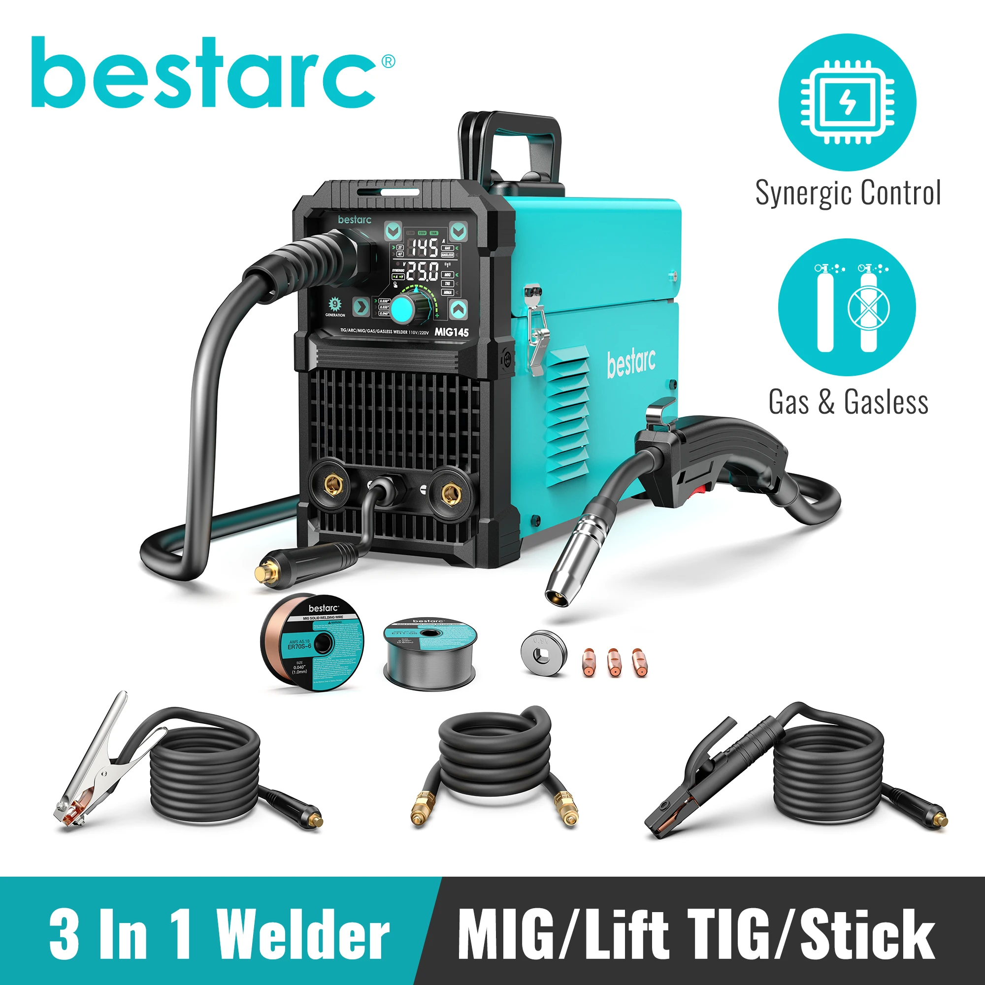 Bestarc-Mig-Lasser-Mig145-145-Amp-re-Gas-Mig-Gasless-Mig-Lift-Tig-Stick ...