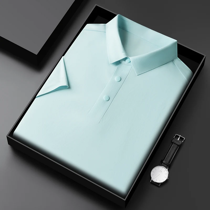 Herren Polos Großer Sommer 2024 Polo Solid Color Casual Business Revers ...