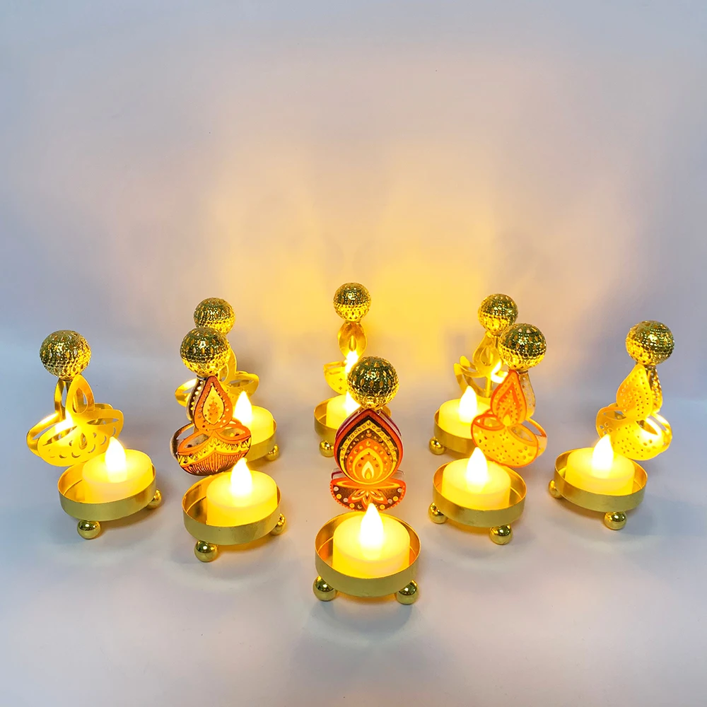 10pcs-Diwali-Lamp-Deepavali-Festival-LED-Candle-Holder-Golden ...