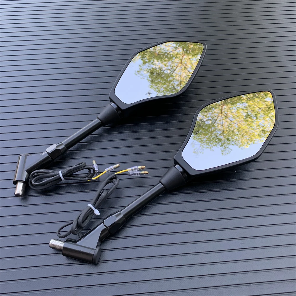 Pairs Motorcycle Black LED Turn Signals Rearview Mirrors 10mm For Honda ...