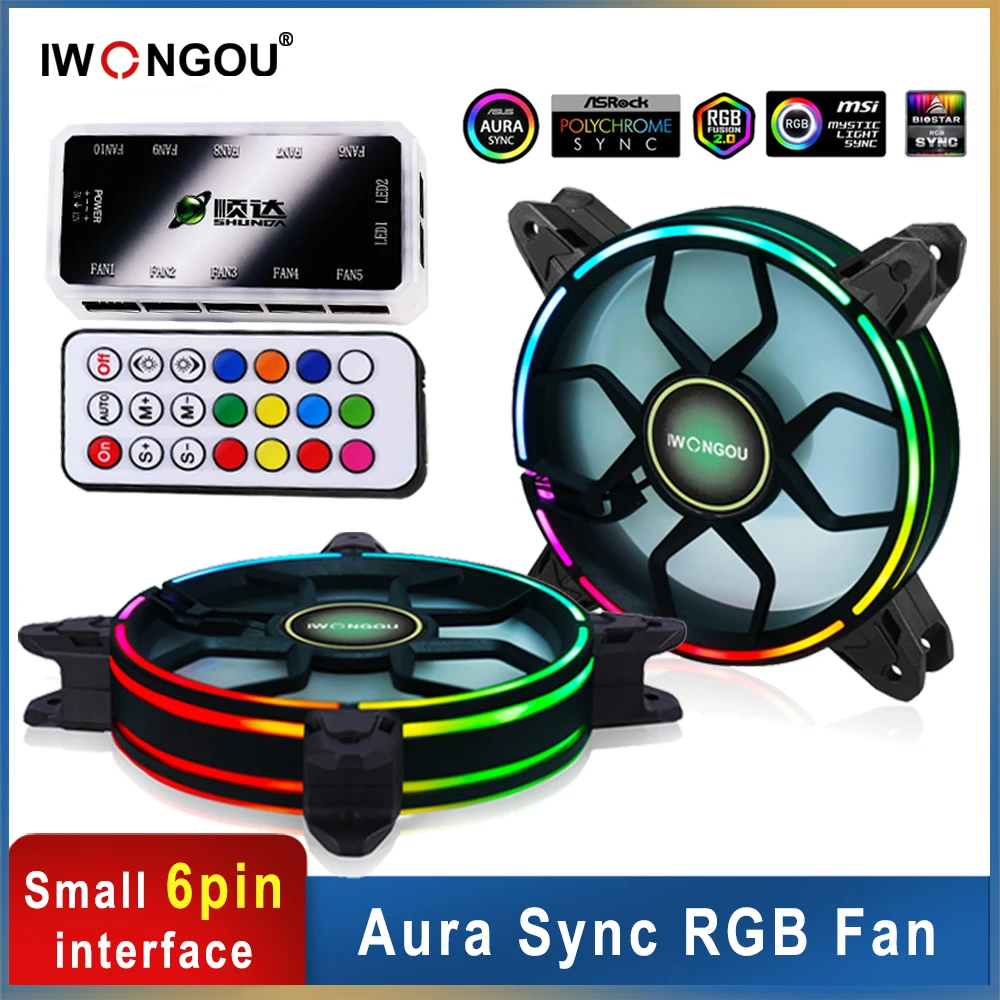 IWONGOU Cooler Fan 120mm Heatsink Computer Ultra Silent Rgb LED 12 Volt ...