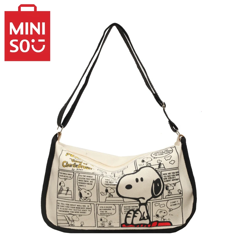 MINISO-Snoopy-Cartoon-Canvas-Bag-Large-Capacity-Handbag-Shoulder-Bag ...