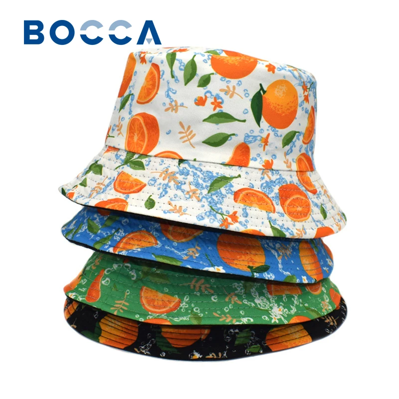 Bocca Orange Pattern Bucket Hat Fruit Printing Fisherman Hats For Men ...