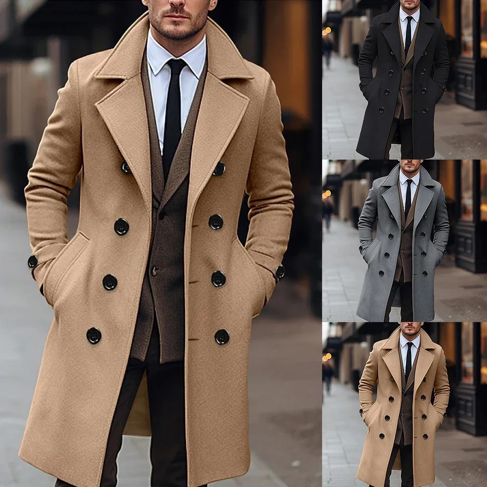 Men Gentleman Winter Double Breasted Lapel Trench Business Gentleman ...