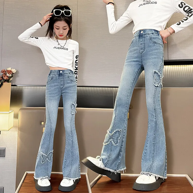 Fashion-Girl-Flare-Jeans-For-Kids-4-6-9-12-14-Years-Trouser-Teenage ...