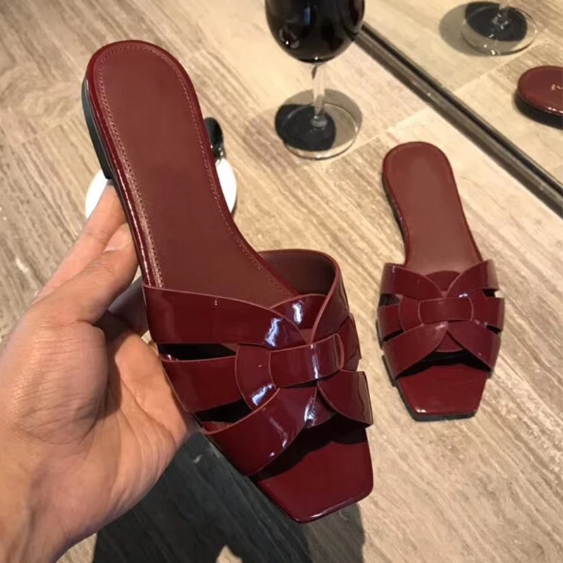 2021 New Band Designer Weave Women Slippers Runway Brand Square Open ...