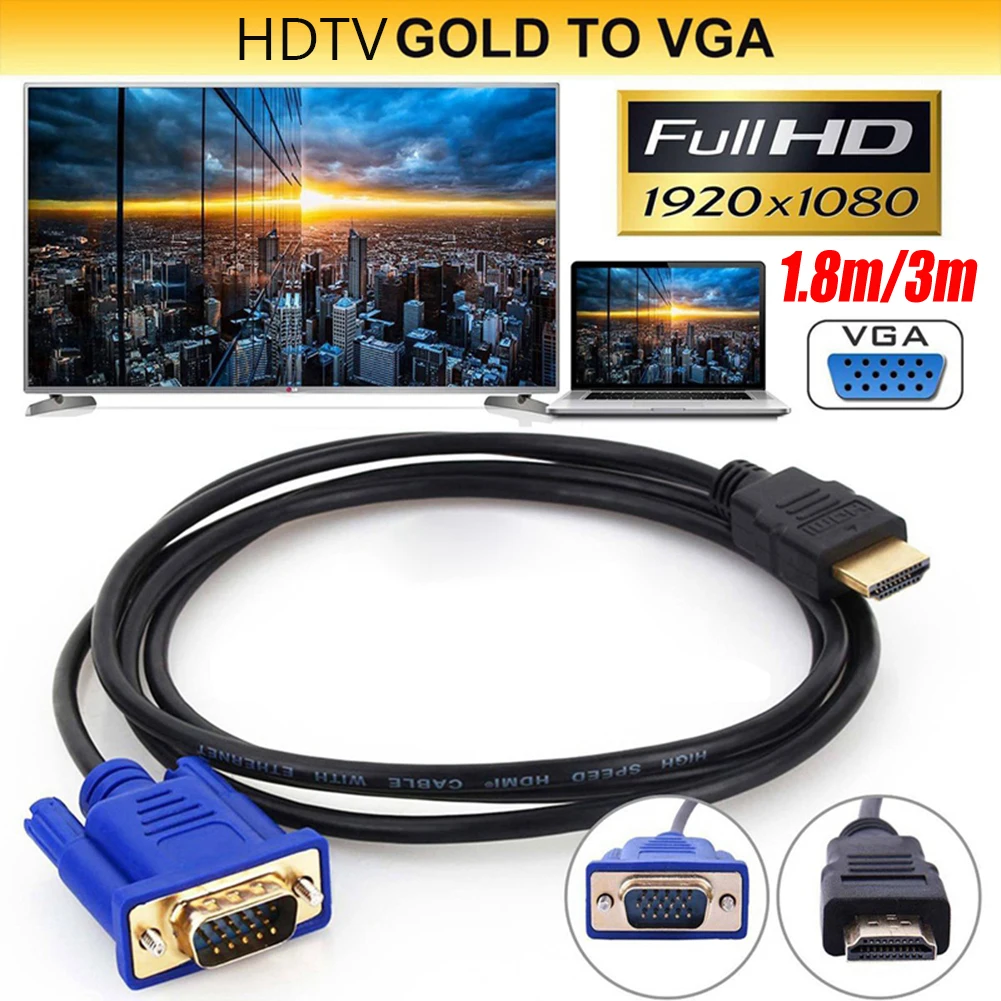 1-8m-HDMI-compatible-to-15Pin-VGA-Cable-1080P-Video-Adapter-Male-to ...