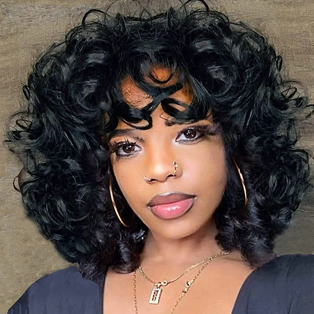 Bouncy-Curly-Human-Hair-Wig-With-Bangs-Pixie-Cut-Bob-Wigs-Romance-Curl ...