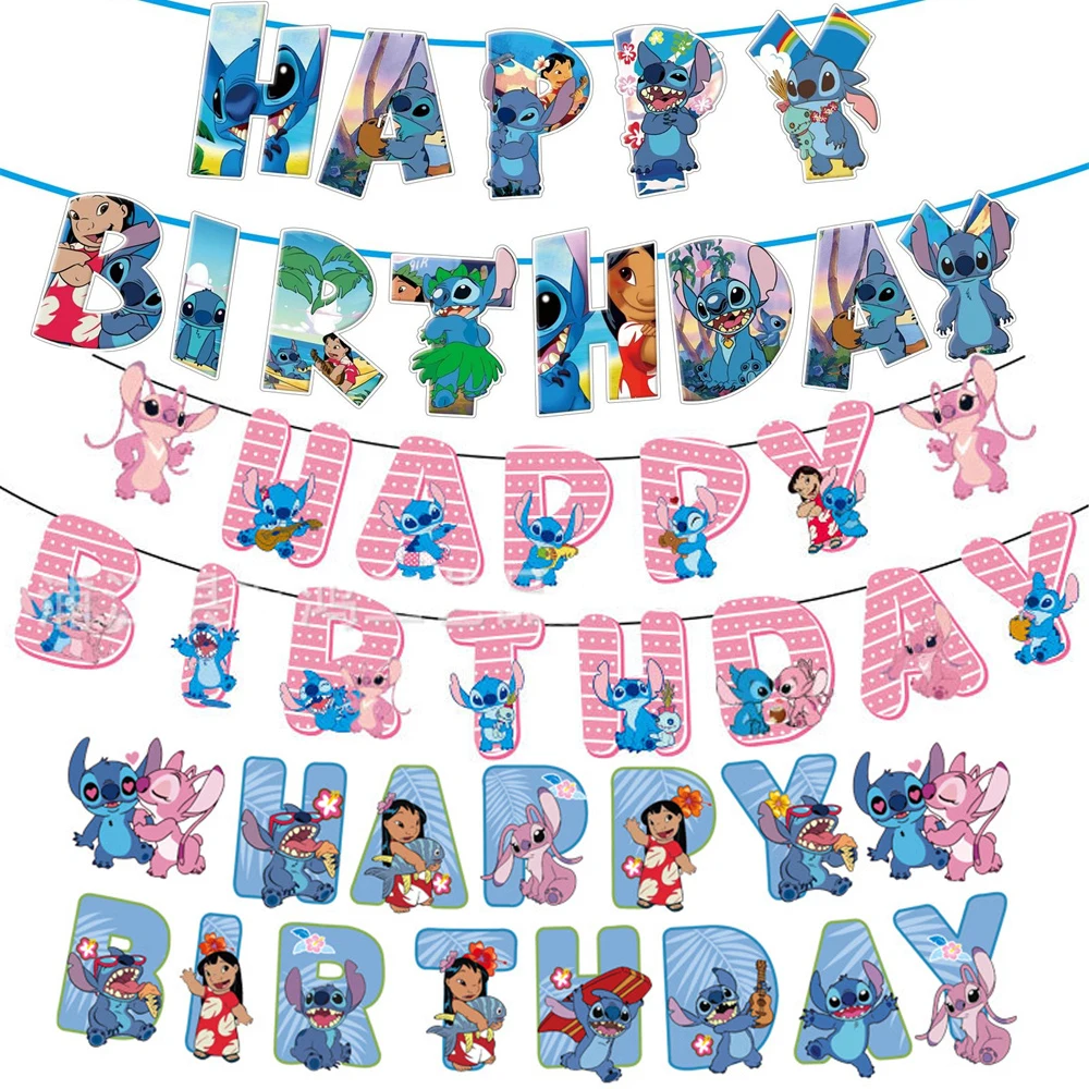 1Set-lot-Stitch-Angel-Lilo-Theme-Bunting-Happy-Birthday-Flags ...
