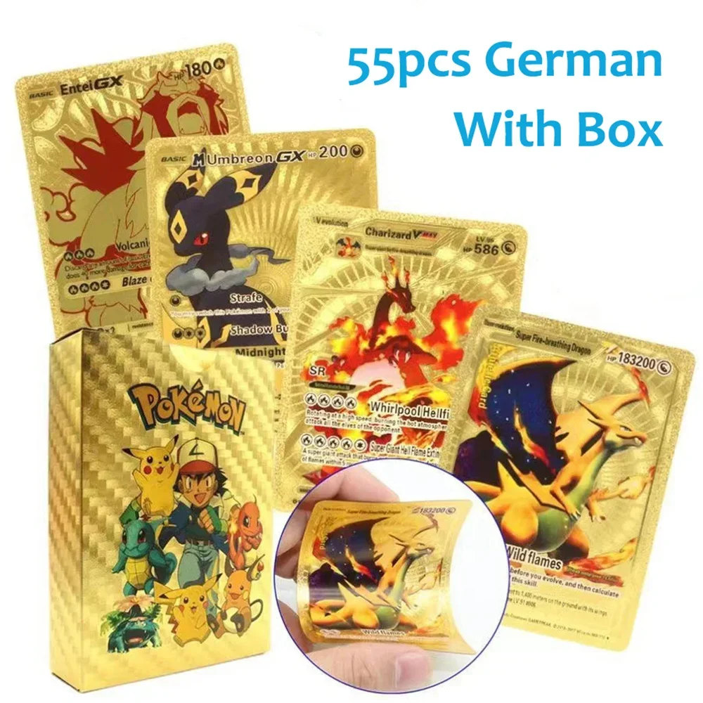 Cards Metal Gold Black Vmax GX Card Box Mewtwo Charizard Pikachu Rare ...
