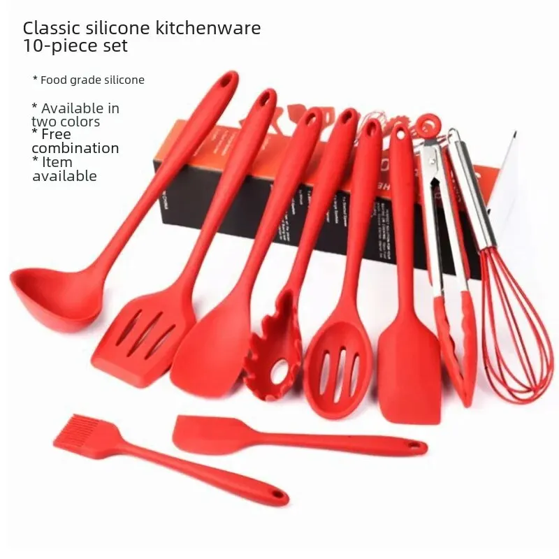 10-piece-Set-Silicone-Kitchen-Utensils-Non-stick-Cooking-Spoon-Lid-Set ...