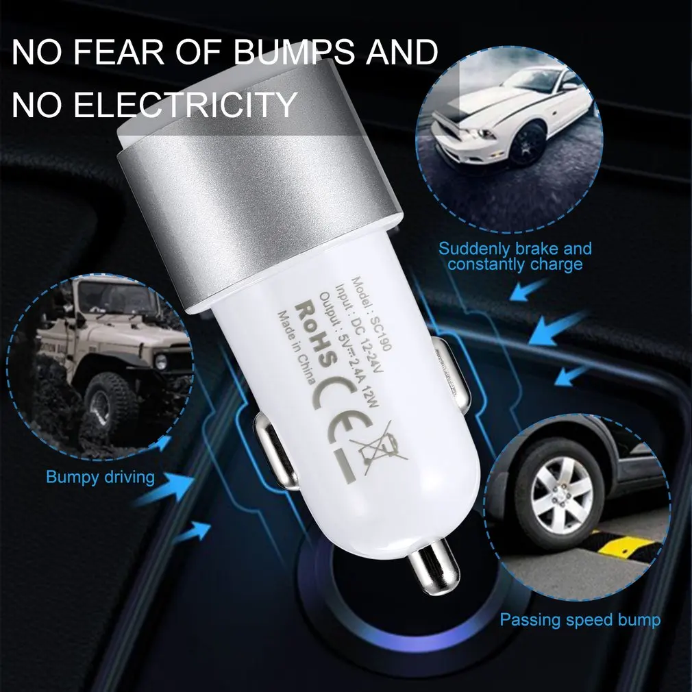Double-USB-Car-Charger-5V-2-4A-Aluminum-Alloy-Security-Car-Charger-For ...