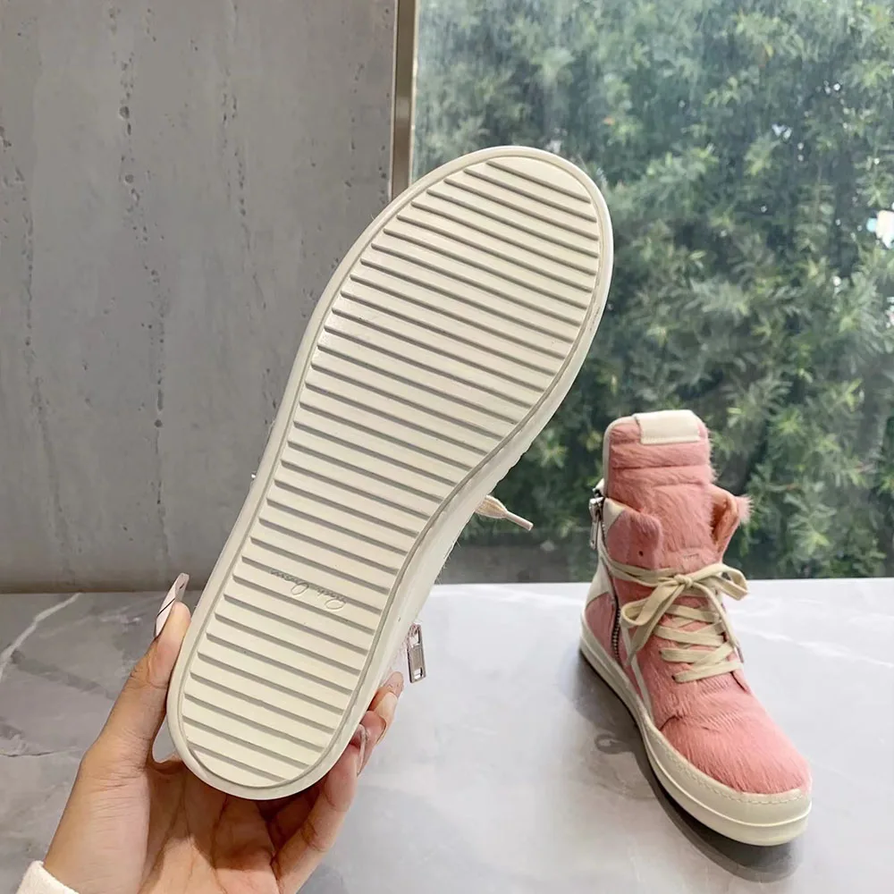 Ro Shoes Pink Geobasket Pink Horsehair Lace up Flat Casual Shoes Female ...