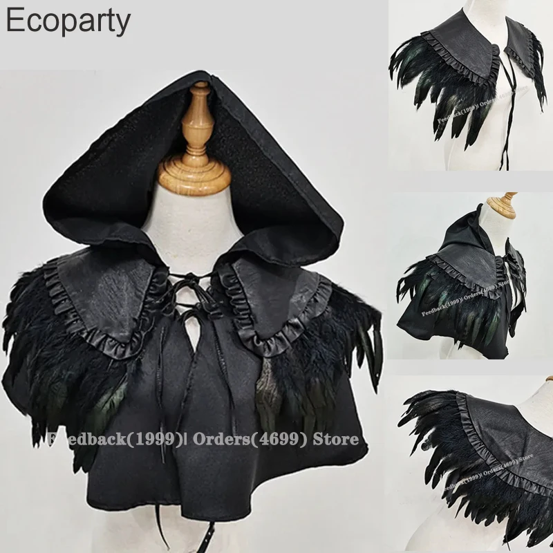 New Medieval Vintage Feather Shawl Men Women Black Gothic Knight Elf ...