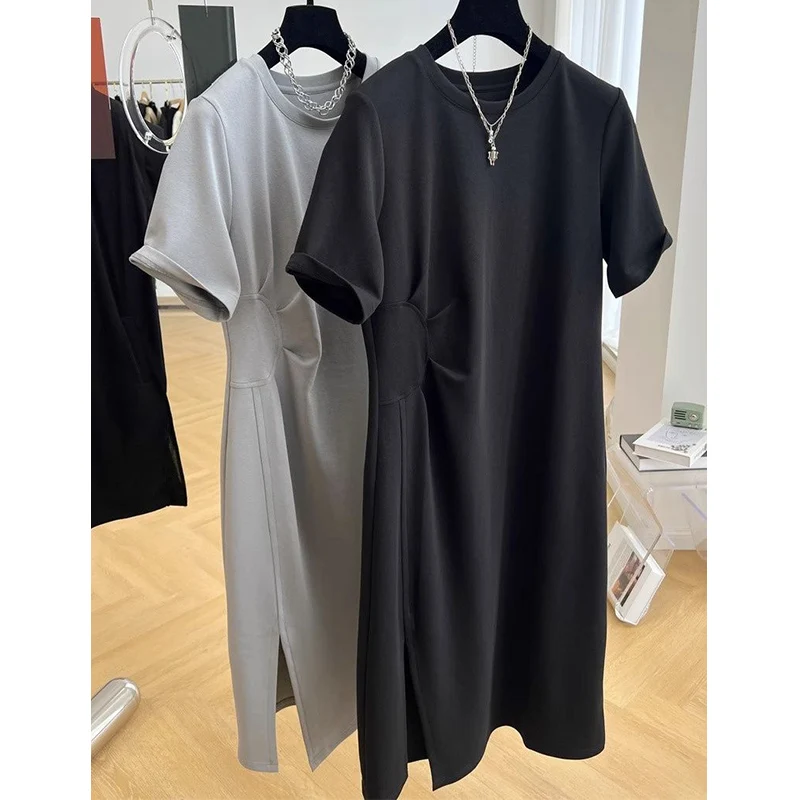 Women-Clothing-Summer-Basic-Long-Split-T-shirt-Loose-Casual-Solid ...