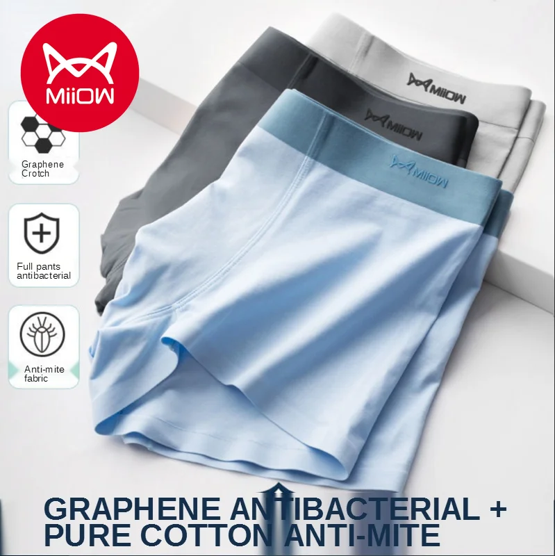 3 PCS MiiOW Men's Underwear Pure Cotton Boxers Seamless Breathable Sexy ...