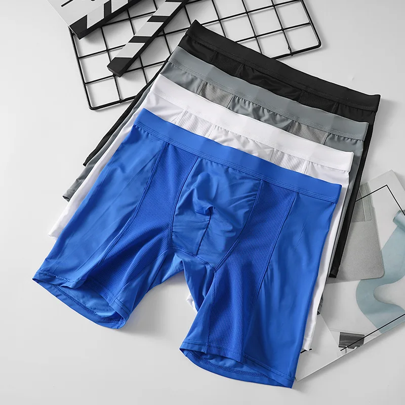 Anti-chafing Boxer Briefs Long Leg for Men Sports Running Shorts Ice ...