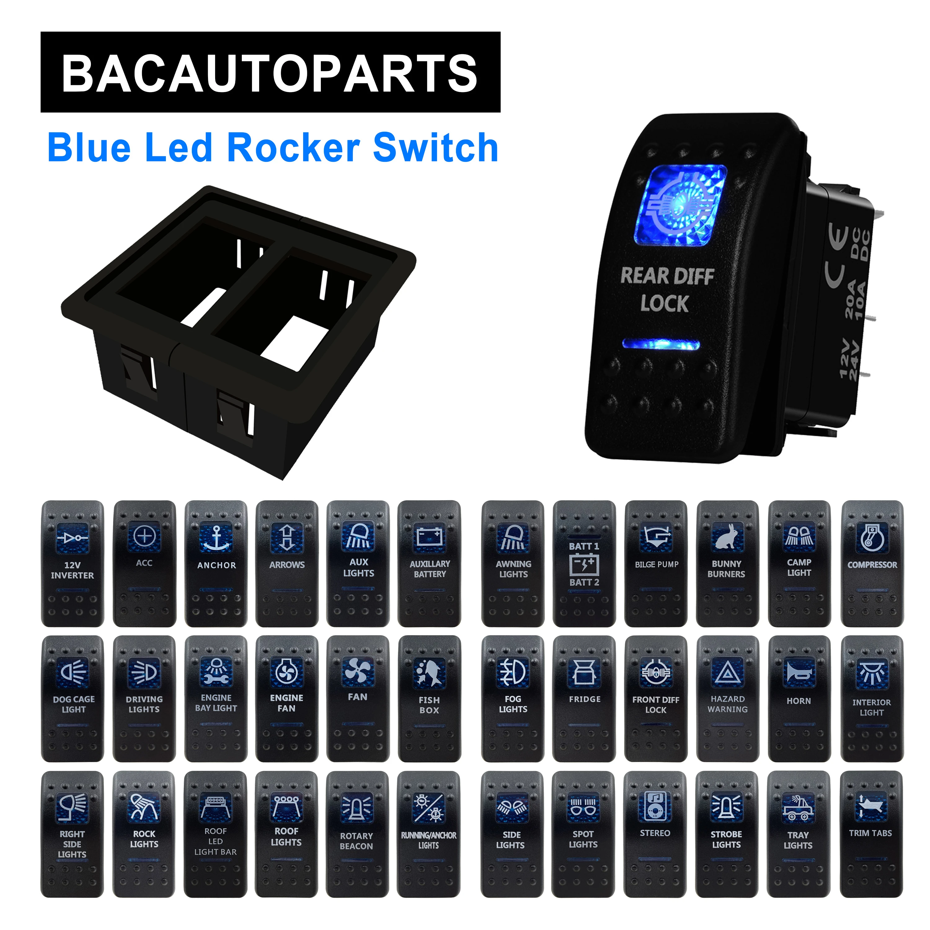1pcs Blue Led Rocker Switch Spst 5p On Off / Dpdt 7p On Off On For Car ...