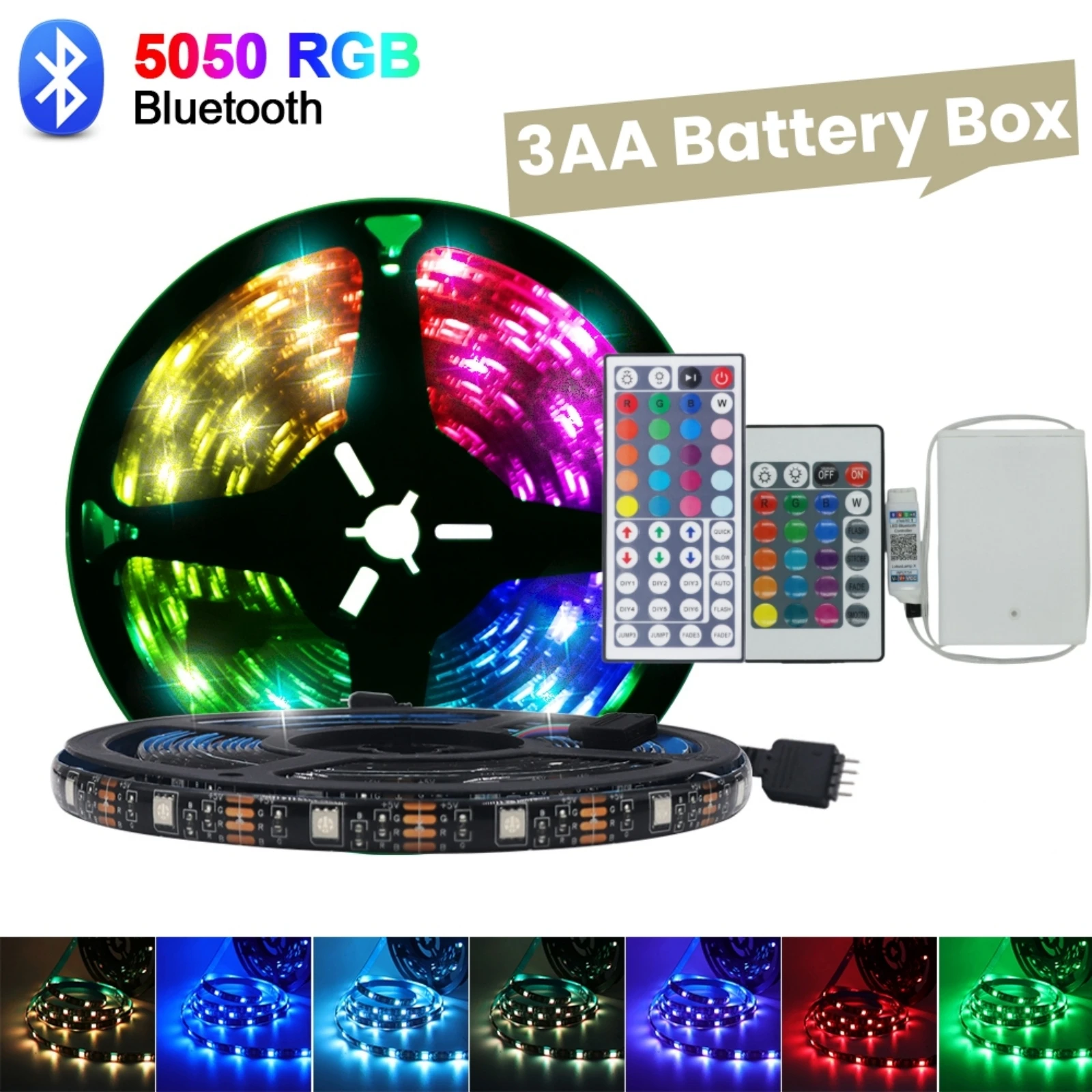 3AA Battery Powered LED Strip Lights 5050 RGB 1M 2M 3M 4M 5M Adhesive ...