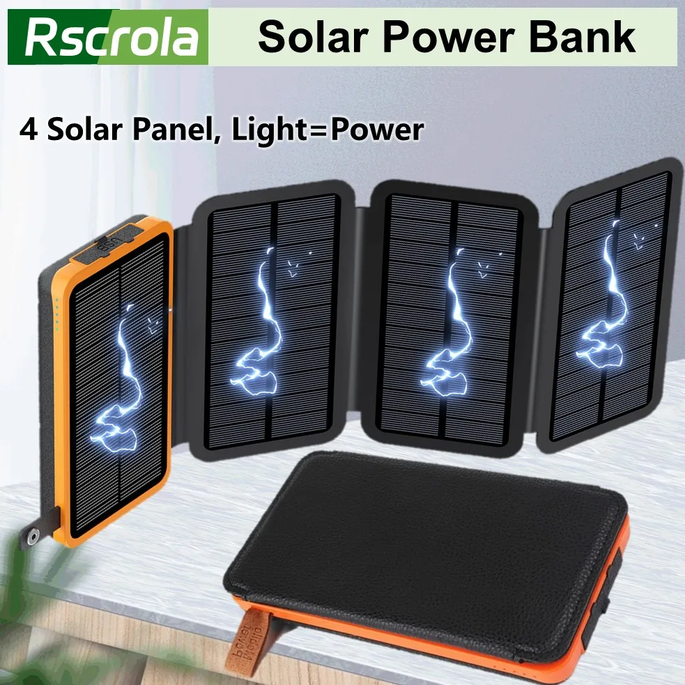 Outdoor Solar Power Bank with 4 Solar Panels 3A Fast Charge External ...