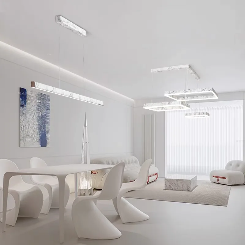Nordic Modern Chandelier Luster Imitation Marble Square Duplex Living ...