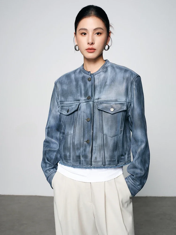 Vintage Classic O-neck Genuine Leather Jackets Women 2026 New High-end ...