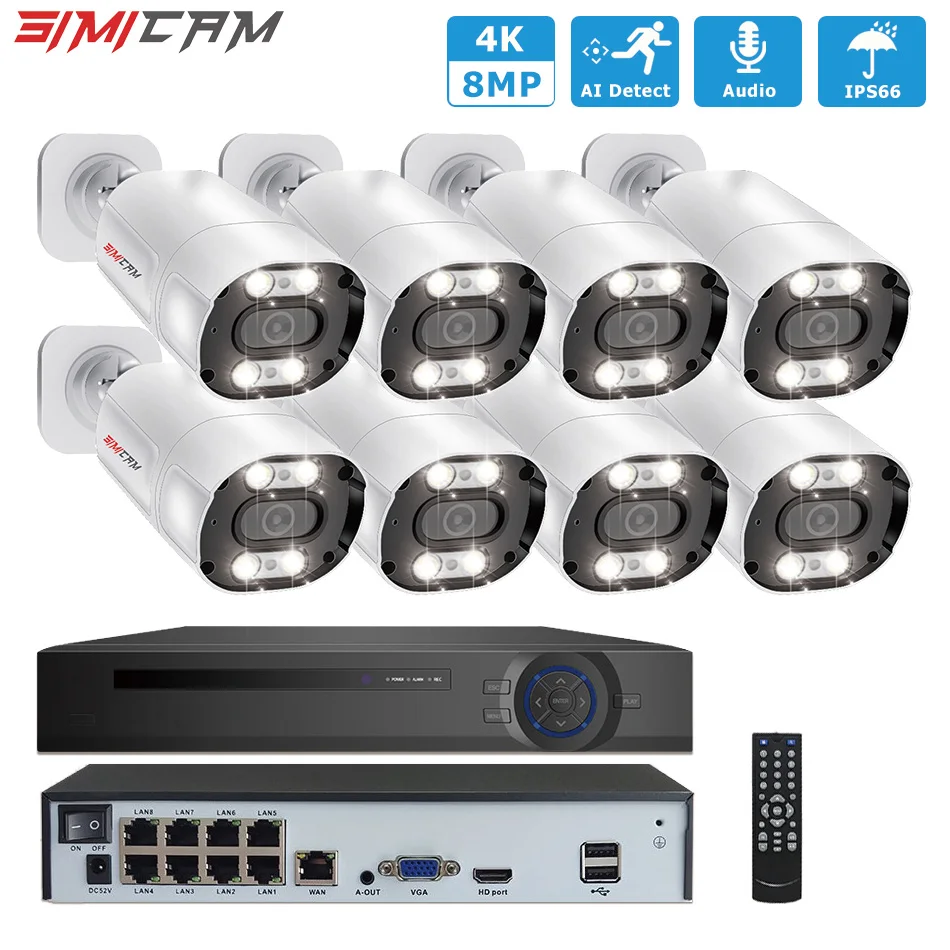 4K-8MP-POE-Security-Camera-System-Kit-8CH-NVR-Metal-Waterproof-Color ...