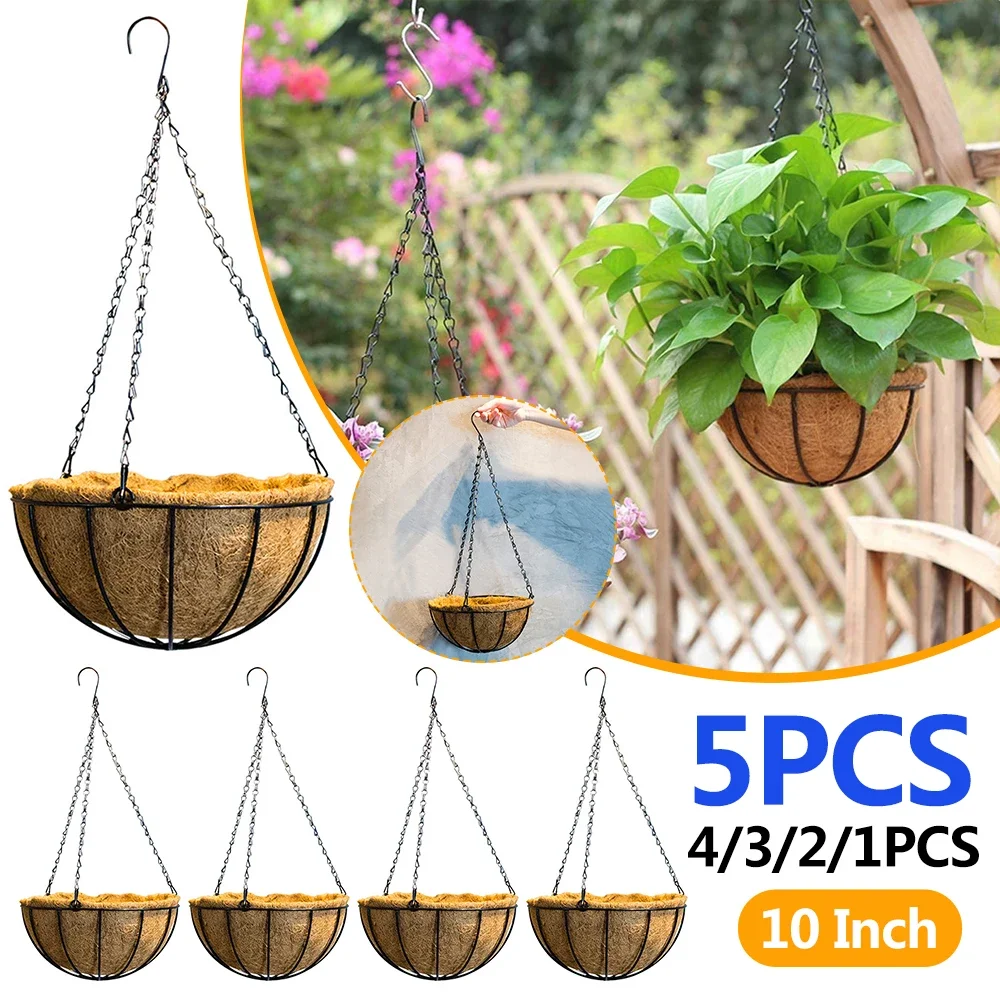 Flower-Plant-Basket-Rattan-Planter-Iron-Coconut-Fiber-Hooks-with-Rust ...