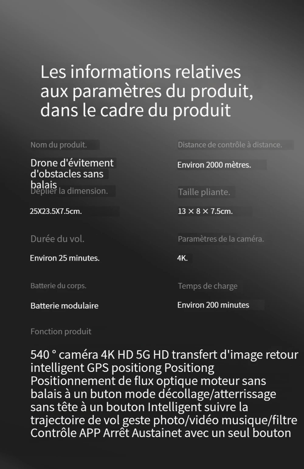 6K-Non OA-2C-2B-KBDFA Drone Professionnel XS019 Pro 4K HD, Caméra ...