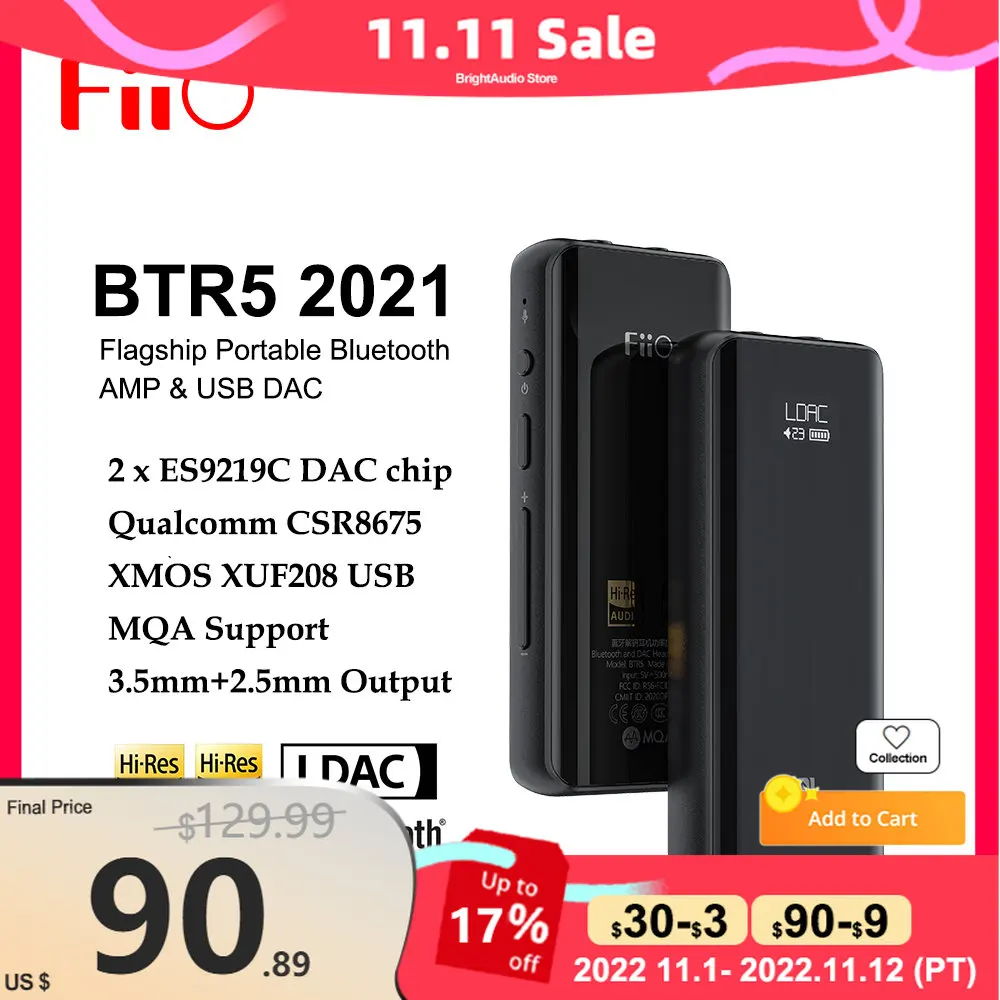 Fiio Btr5 Hi Fiヘッドフォンアンプ,デュアルHi Fi,Bluetooth 5.0,mqa,usb,dac,xmos,pcm,384,dsd256,3.5mm,2.5,出力 ...