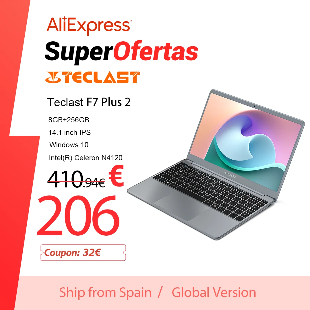 Teclast – pc portable F7 Plus 2 avec écran de 14,1 pouces, processeur ...