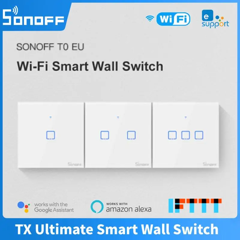 SONOFF T0 EU WiFi Smart Switch 1/2/3 Gang Touch Wall Light Switch Smart Home Voice Remote ...