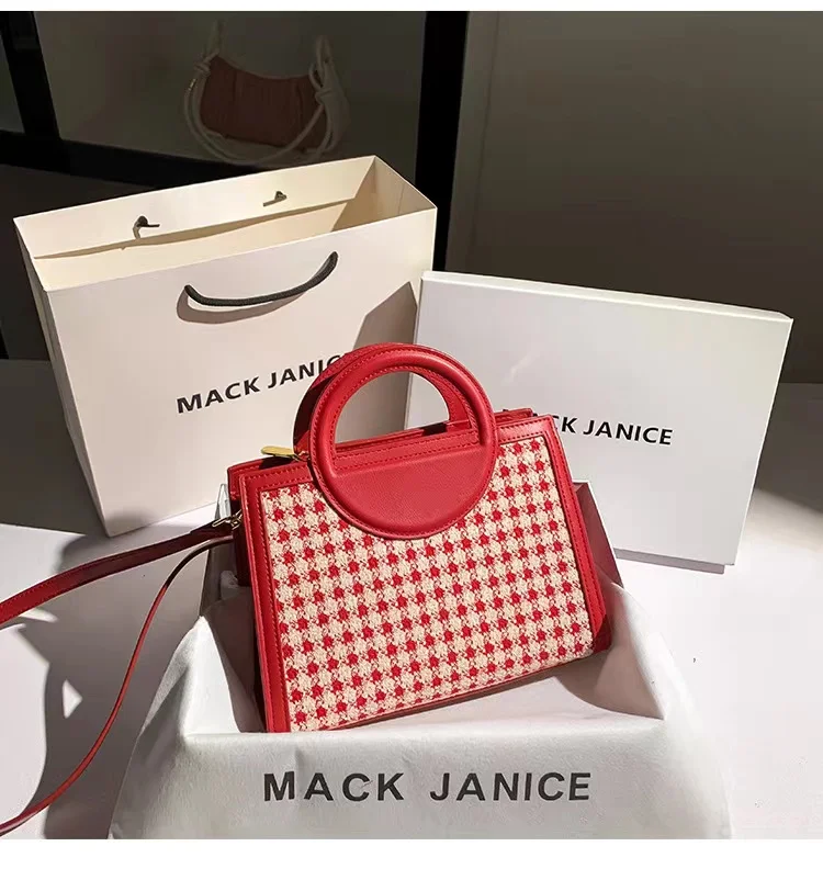 High-Quality-Textured-Leather-Red-Square-Bag-Women-s-Handbag-Lady-Purse ...